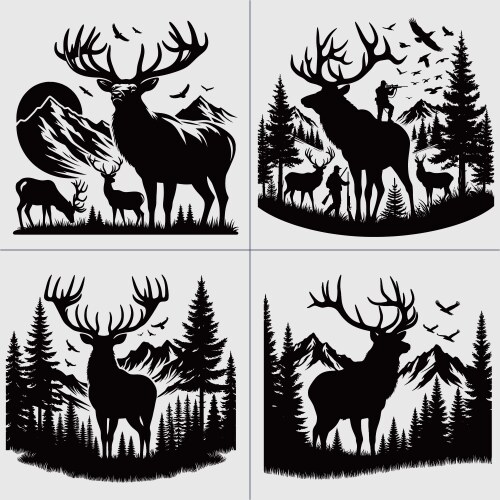 Deer hunting scene silhouette dad Royalty Free Vector Image