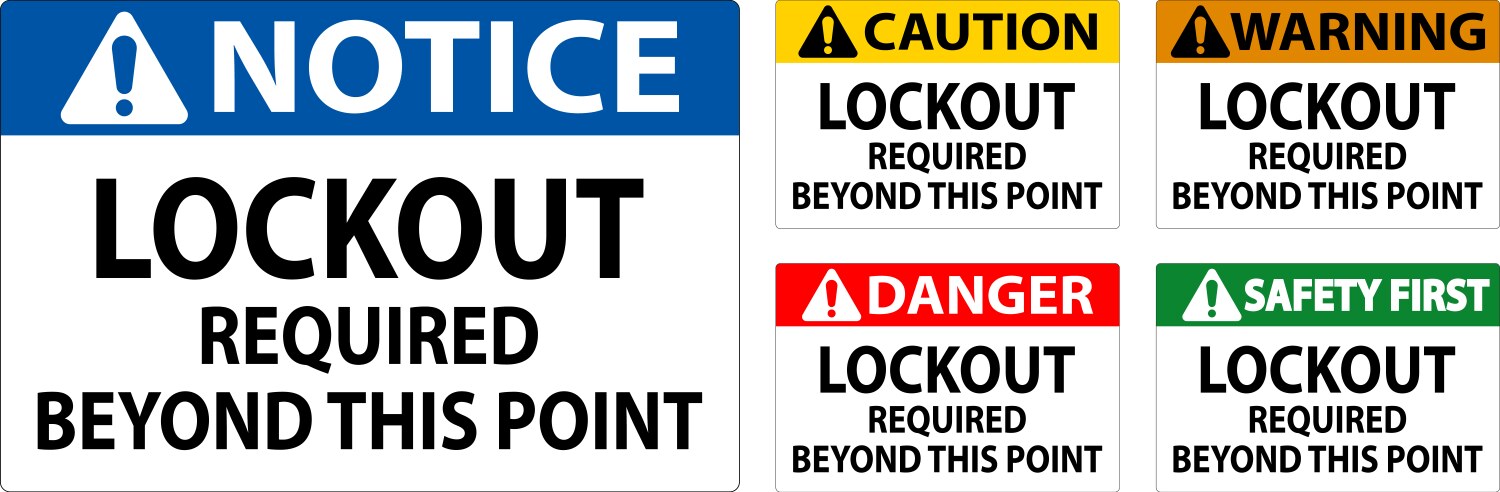 Warning sign lockout required beyond this point Vector Image