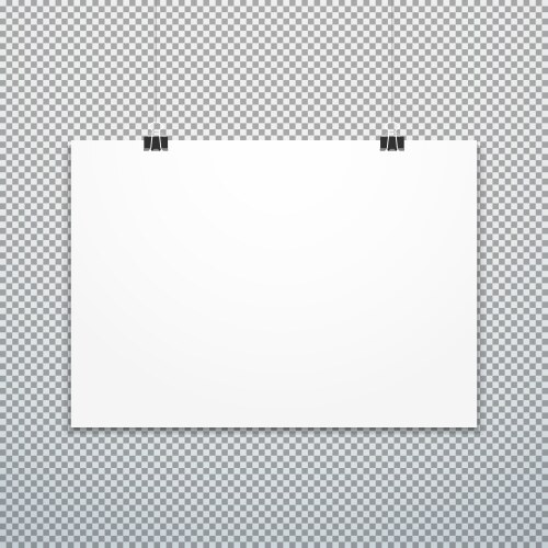 Horizontal poster clips suspended mockup Vector Image