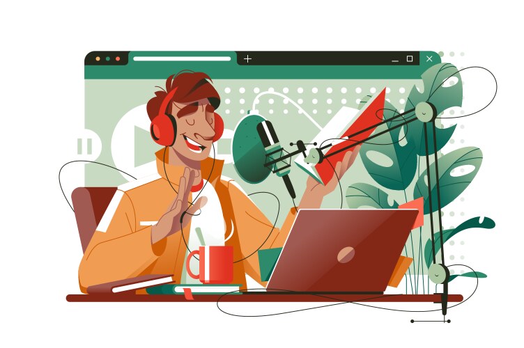 Podcast streaming audio recording process Vector Image