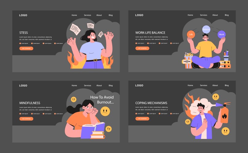 Professional burnout resilience web banner or Vector Image