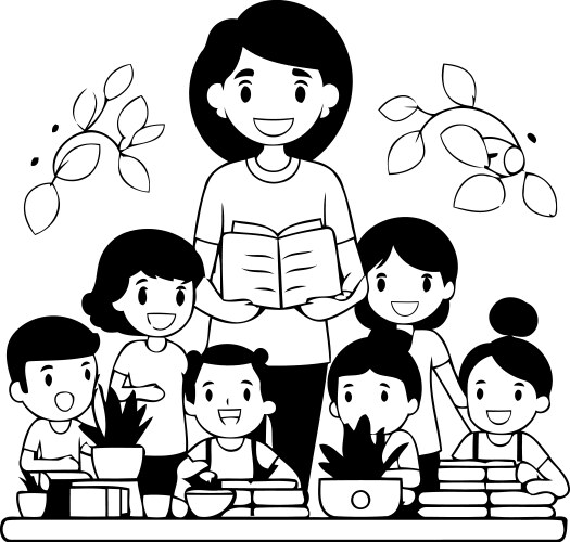 Teacher Reading A Book To Children Royalty Free Vector Image
