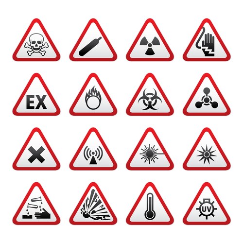 Danger symbols or warning signs labels design Vector Image