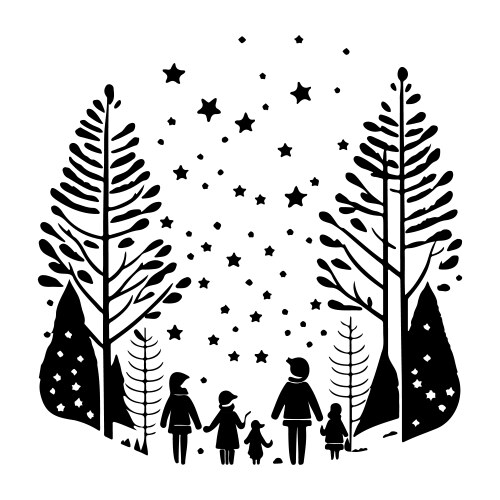 Forest friend children watching shooting stars Vector Image