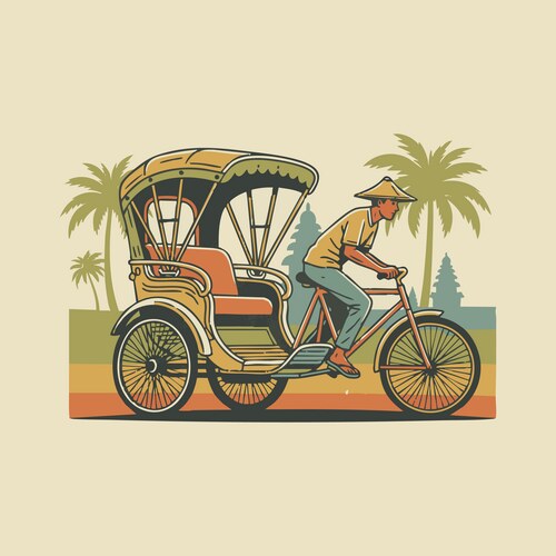 Indonesian Becak Ride in Java – Royalty-Free Vector | VectorStock