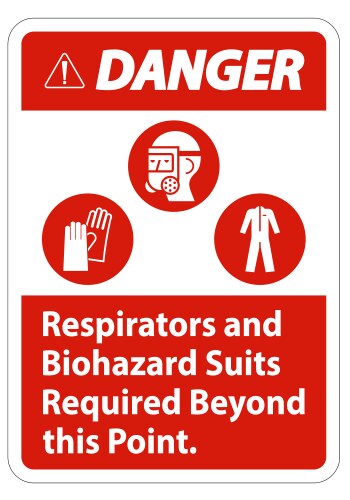 Warning ppe sign respirators and biohazard suits Vector Image