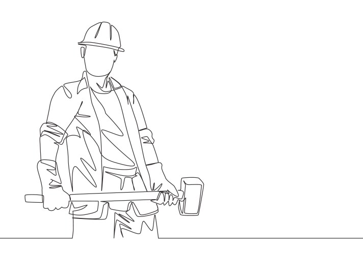 One single line drawing of young construction Vector Image
