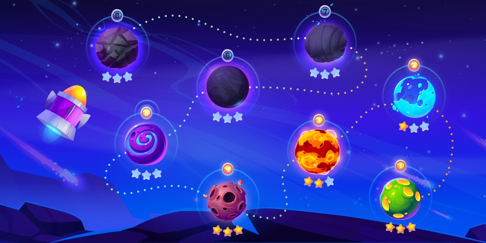 Space game level background with platforms Vector Image
