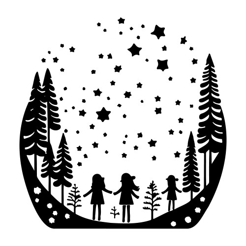 Forest friend children watching shooting stars Vector Image
