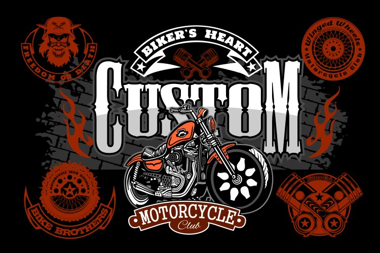 Chopper motorcycle emblem front view Royalty Free Vector