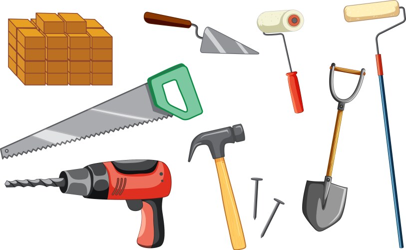 Construction toolsset of toolsscrewdriver hamme Vector Image