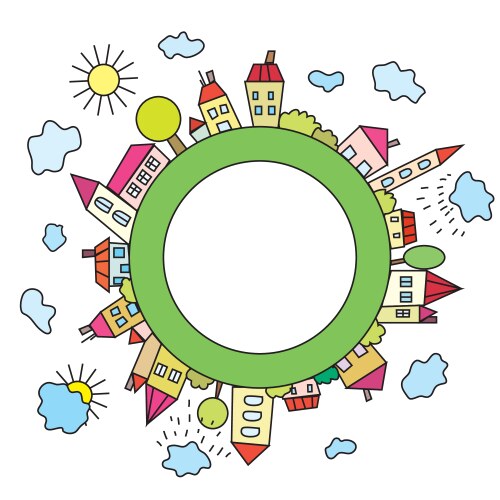 Round frame with cartoon houses Royalty Free Vector Image