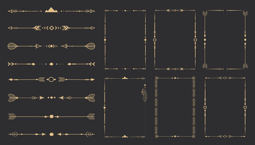 Gold frame set with tribal native indian arrow Vector Image