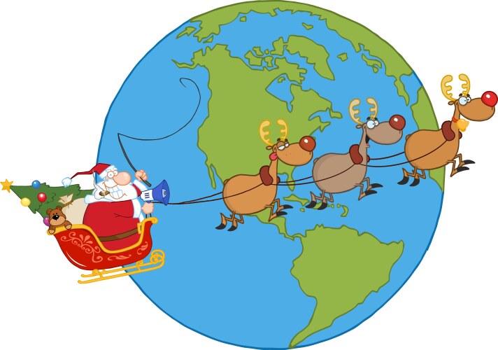 Santa riding sleigh cartoon Royalty Free Vector Image