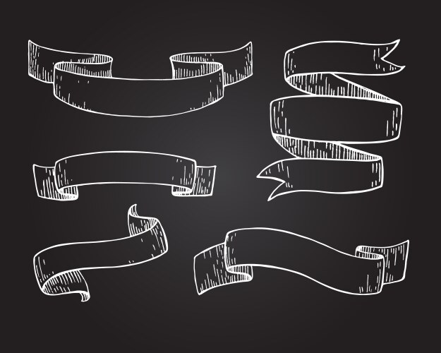 Set of hand drawn scrolled ribbons old Royalty Free Vector