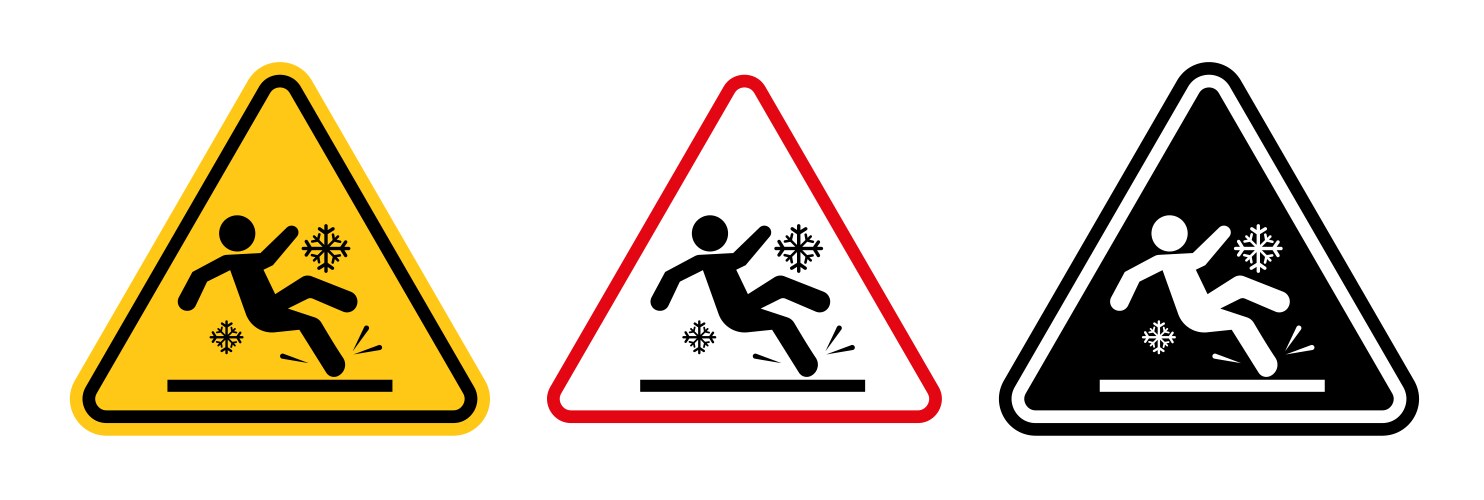 Slippery ice sign icon set caution Royalty Free Vector Image