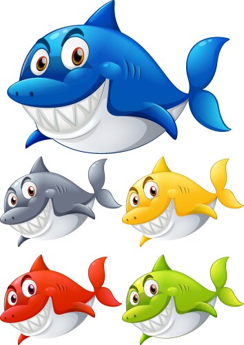 Cartoon shark collection set Royalty Free Vector Image