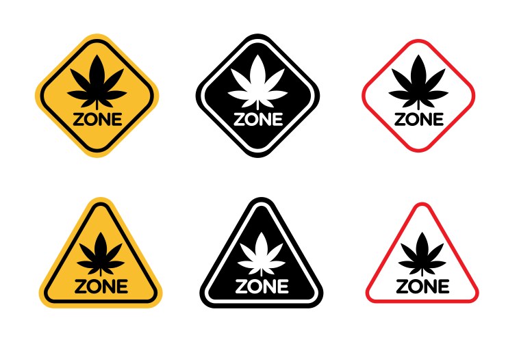 Cannabis zone traffic sign icon set designated Vector Image