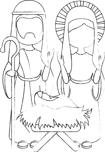 Joseph Mary And Baby Jesus Sketch Royalty Free Vector Image