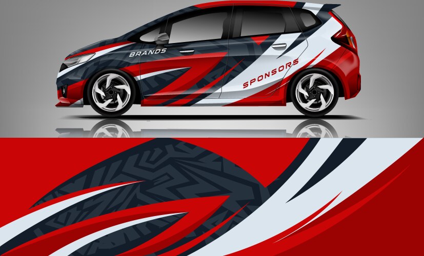 Car Stickers Design For Red Car Rally Car Decal Graphic Wrap Vector