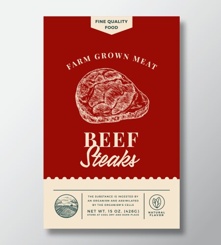 Beef meat packaging label design on a craft Vector Image