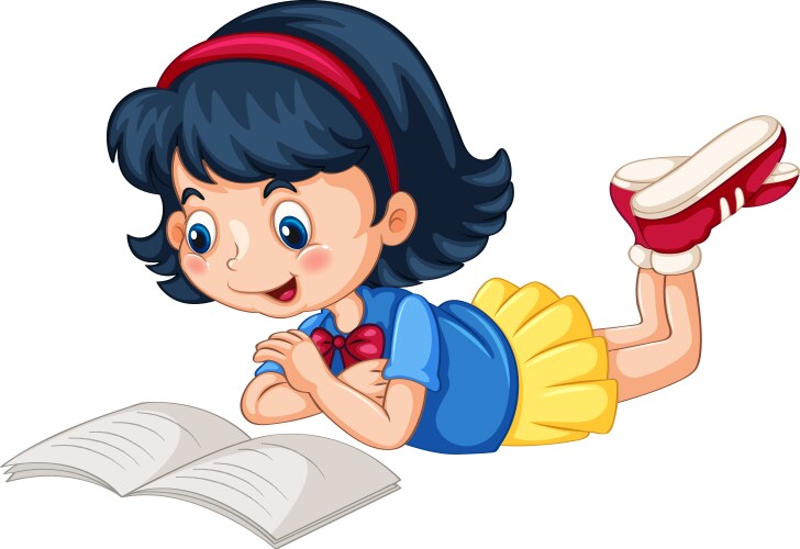 Colorful of a girl reading atop book piles Vector Image
