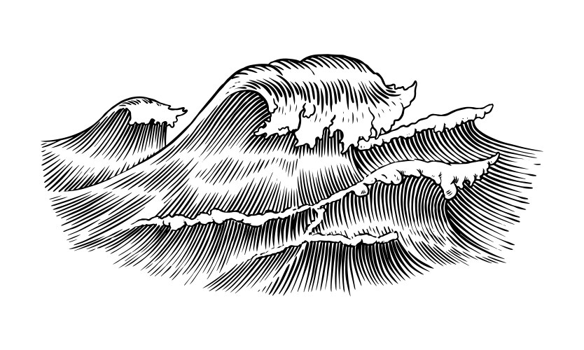 Atlantic tidal waves vintage old engraved hand Vector Image