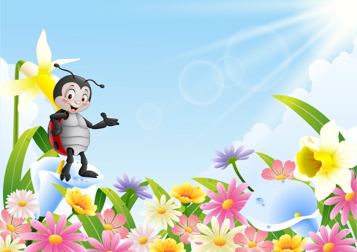 Cartoon insects on flower field Royalty Free Vector Image