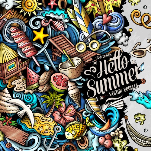 Summer beach cartoon doodles frame Royalty Free Vector Image