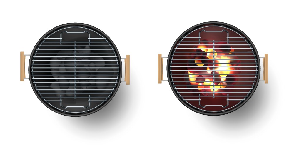 Round blue open barbecue grill top view realistic Vector Image