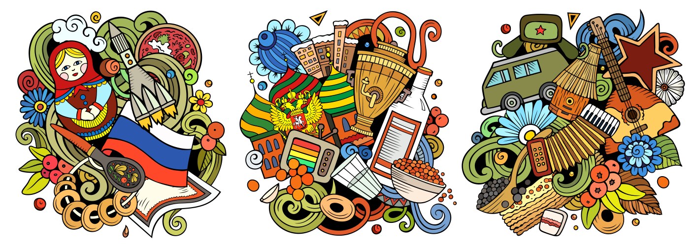 Russia traditional things colorful poster Vector Image