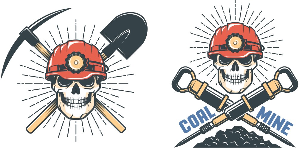 Bearded and mustached miner skull Royalty Free Vector Image