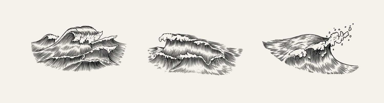 Atlantic tidal waves vintage old engraved hand Vector Image