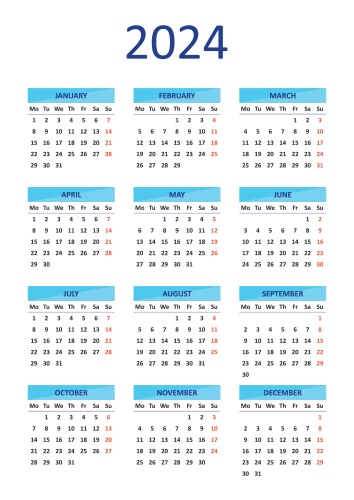 Simple 2024 calendar week starts on monday Vector Image