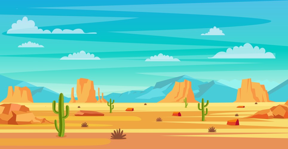 A view desert mountains sky and cactus on both Vector Image