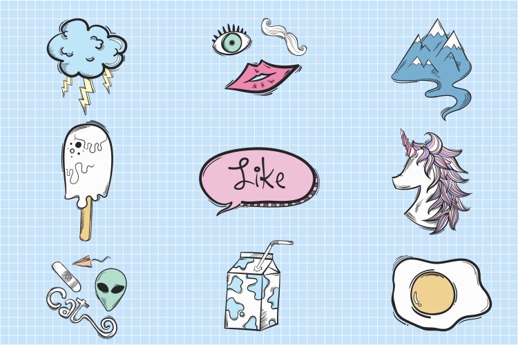Funky doodle weather icon cartoon sticker set Vector Image