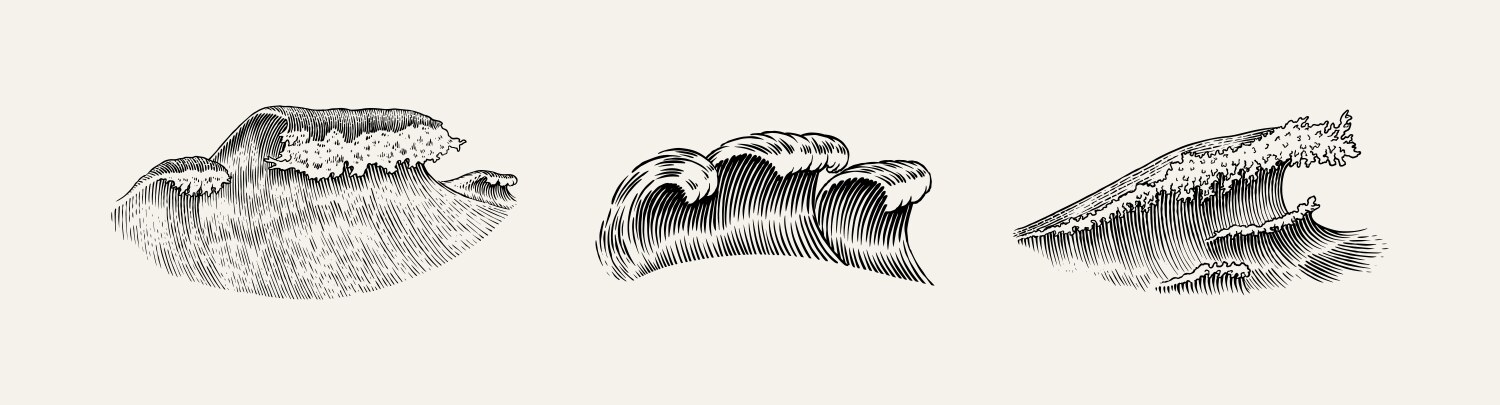 Atlantic tidal waves vintage old engraved hand Vector Image