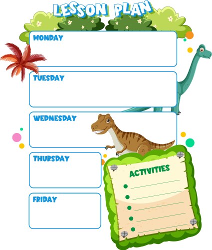 Cute lesson plan with dinosaur decorations Vector Image