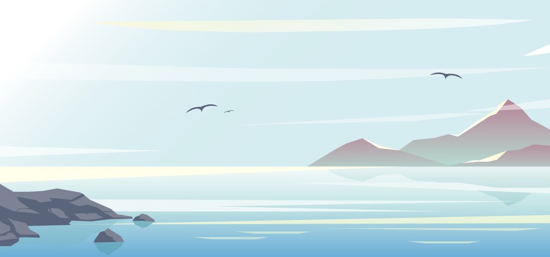 Sky and sun at sea background ocean water waves Vector Image