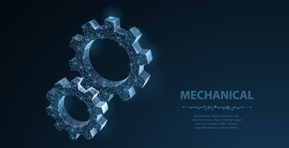Gears abstract wireframe two gear 3d Royalty Free Vector