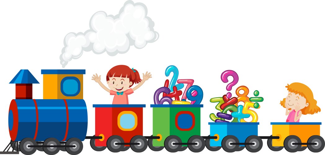 Cartoon toy train with color wagons on white Vector Image