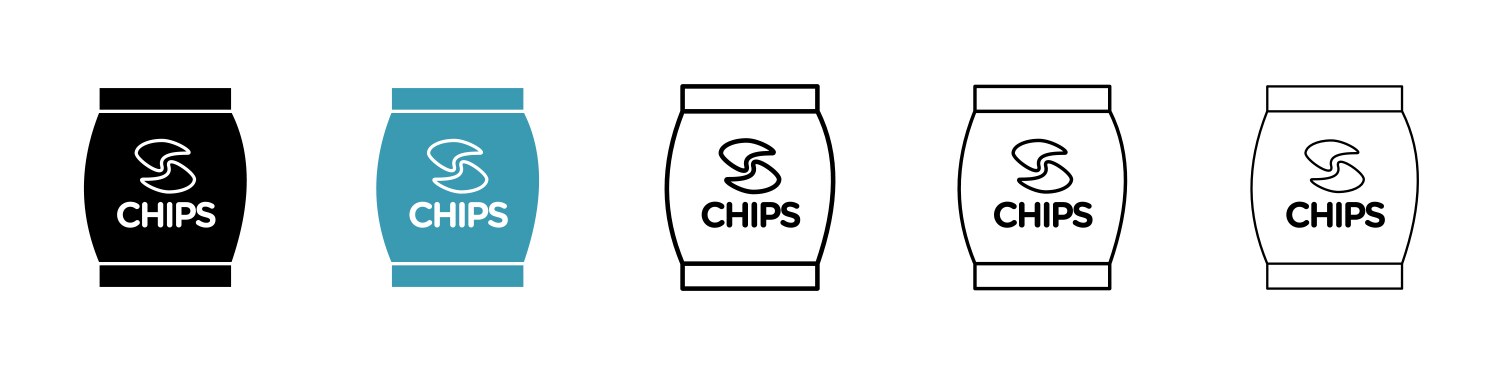 Chips packet icon set snack potato bag Royalty Free Vector