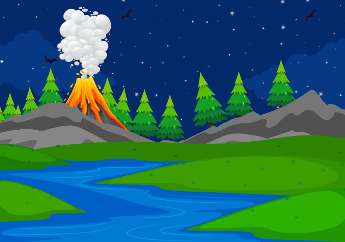 Volcanic eruption outdoor scene background Vector Image