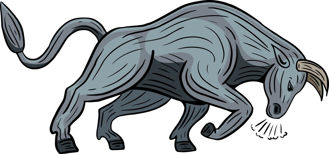 Hand drawn angry charging bull isolated Royalty Free Vector