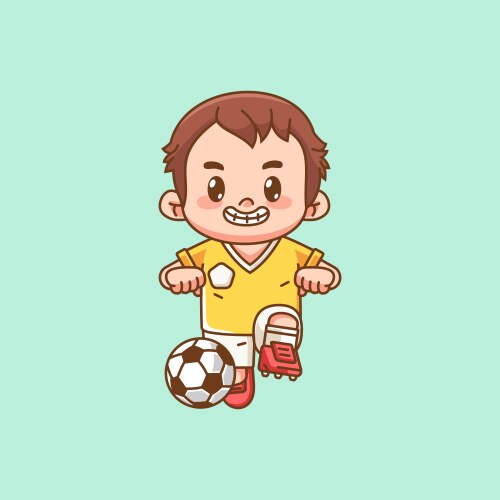 Cute soccer player stand with ball kawaii chibi Vector Image