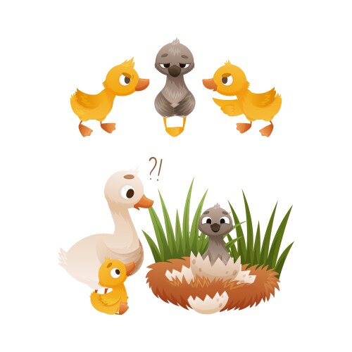 Grey ugly duckling from fairytale feeling sad Vector Image