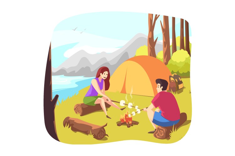 Children camping and hiking Royalty Free Vector Image
