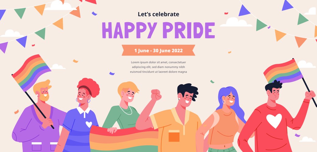 Realistic pride month horizontal banner template Vector Image