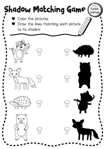 Shadow matching game farm animal coloring page Vector Image