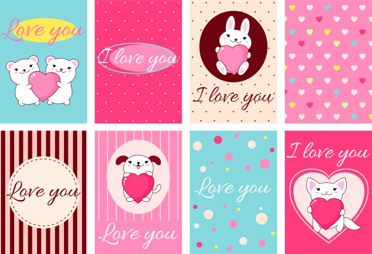 Cute valentine card in kawaii style lovely little Vector Image